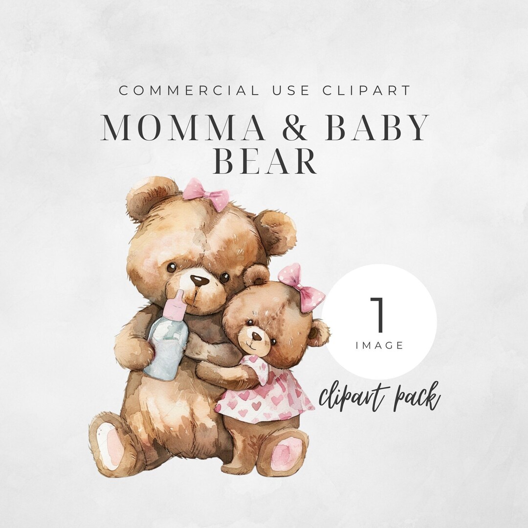Pink Momma Baby Bear One Single Watercolor PNG Milk Bottle Transparent ...