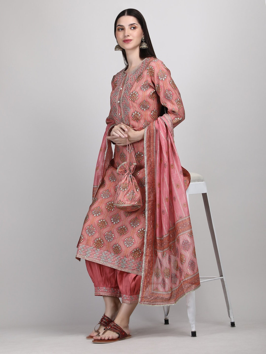 Indian Ethnic Kurta and Afghani Salwar Set With Potli Women's Designer ...
