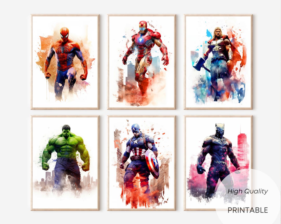 Colorful Superhero Wall Art Set of 6 Fun Kids Bedroom Decor Printable ...