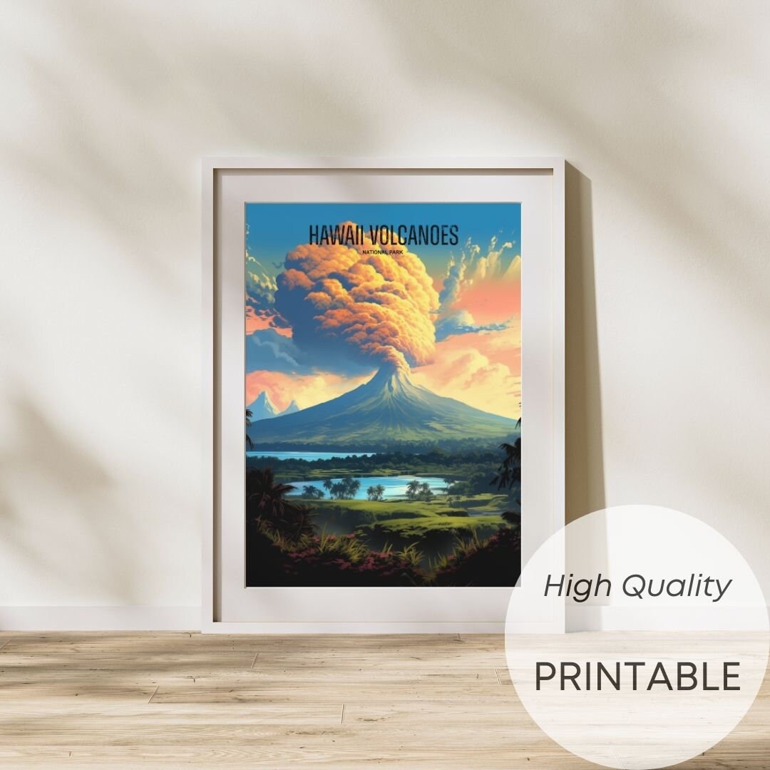 Hawaii Volcanoes Illustrations Paintings, Digital Poster, Digital Print ...