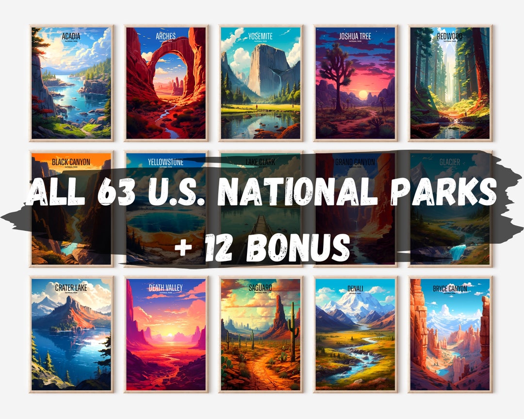 63 + 12 BONUS (75) National Parks Illustrations Paintings, Digital ...