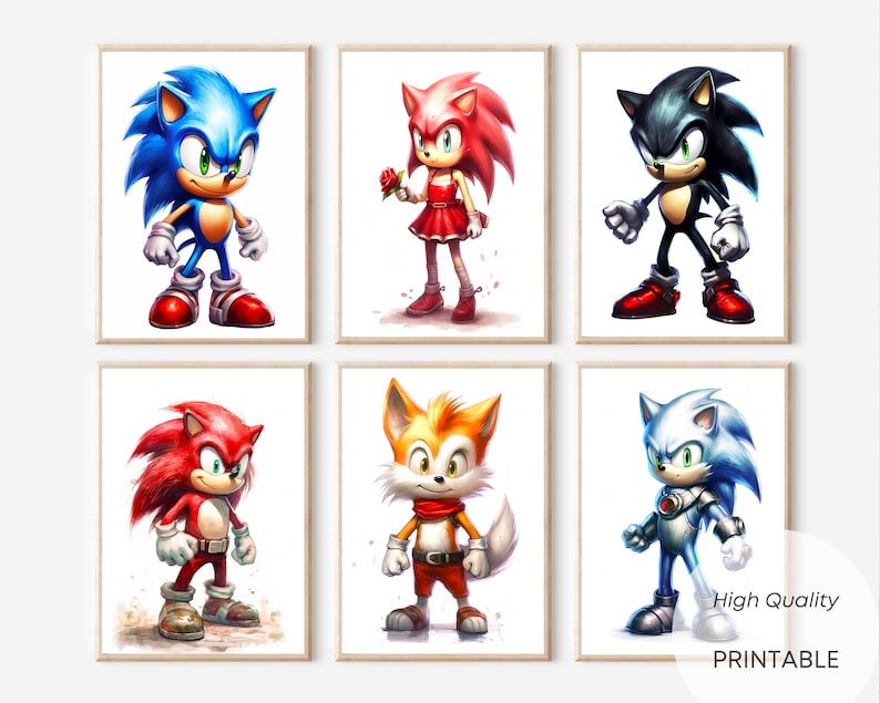 Set 6 Watercolor Sonic Hedgehog Art Print Digital File, Watercolor Art ...