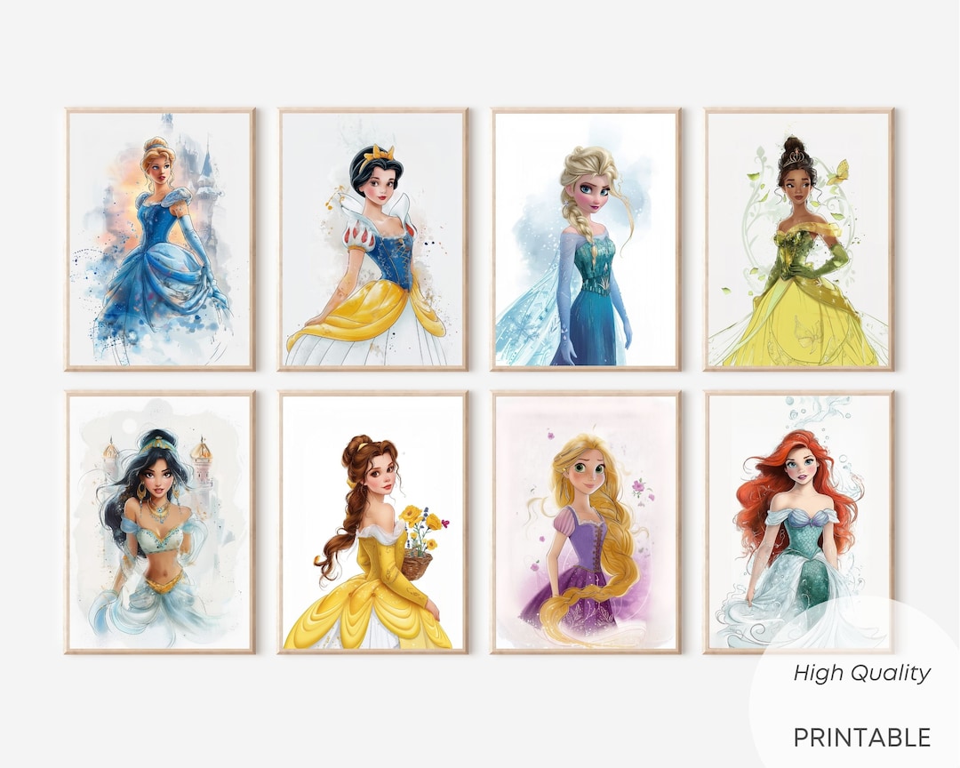 Set of 9 Princess Prints, Fairy Tale Castle, Girl Room Decor, Baby Girl ...