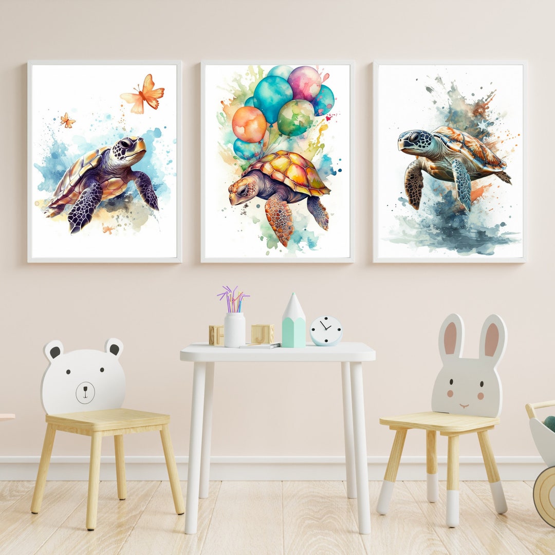 Set of 3 Sea Turtles Posters for Baby or Child Room Decoration Birth ...