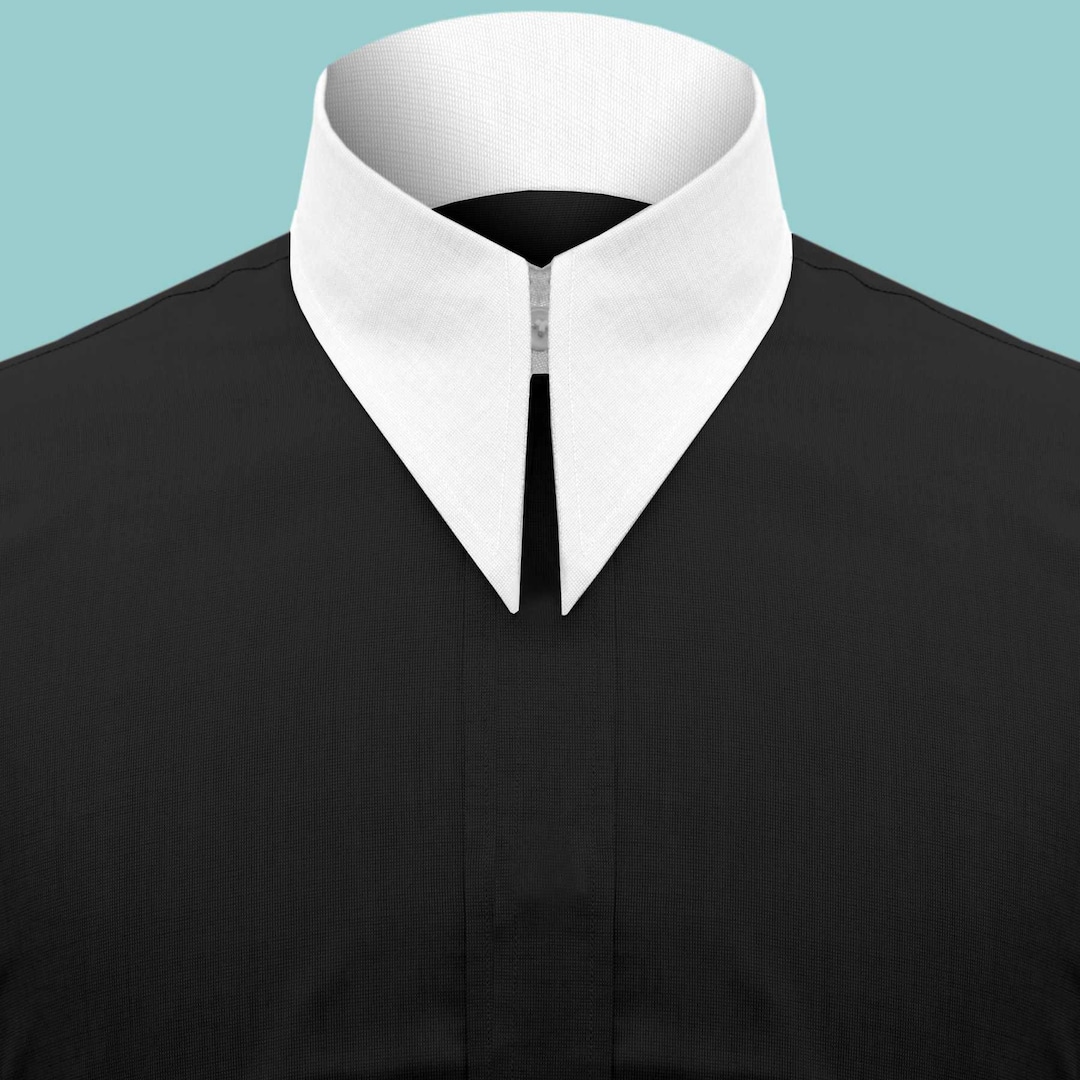 Party Wear Black Men Shirt Long Pointed Collar Vintage Spear Cotton Dress Shirt Gift for Him ...