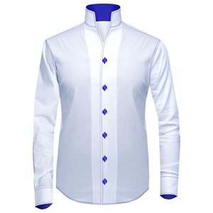 White Men Shirt High Stand Collar Shirt One Piece Collar Shirt Contrast ...
