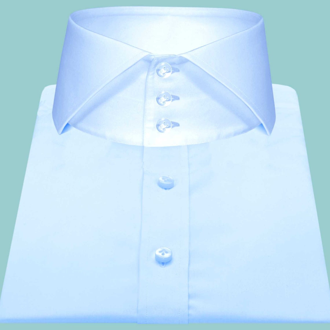 Sky Blue High Italian Collar Men Shirt in Tall Neck Vintage - Etsy