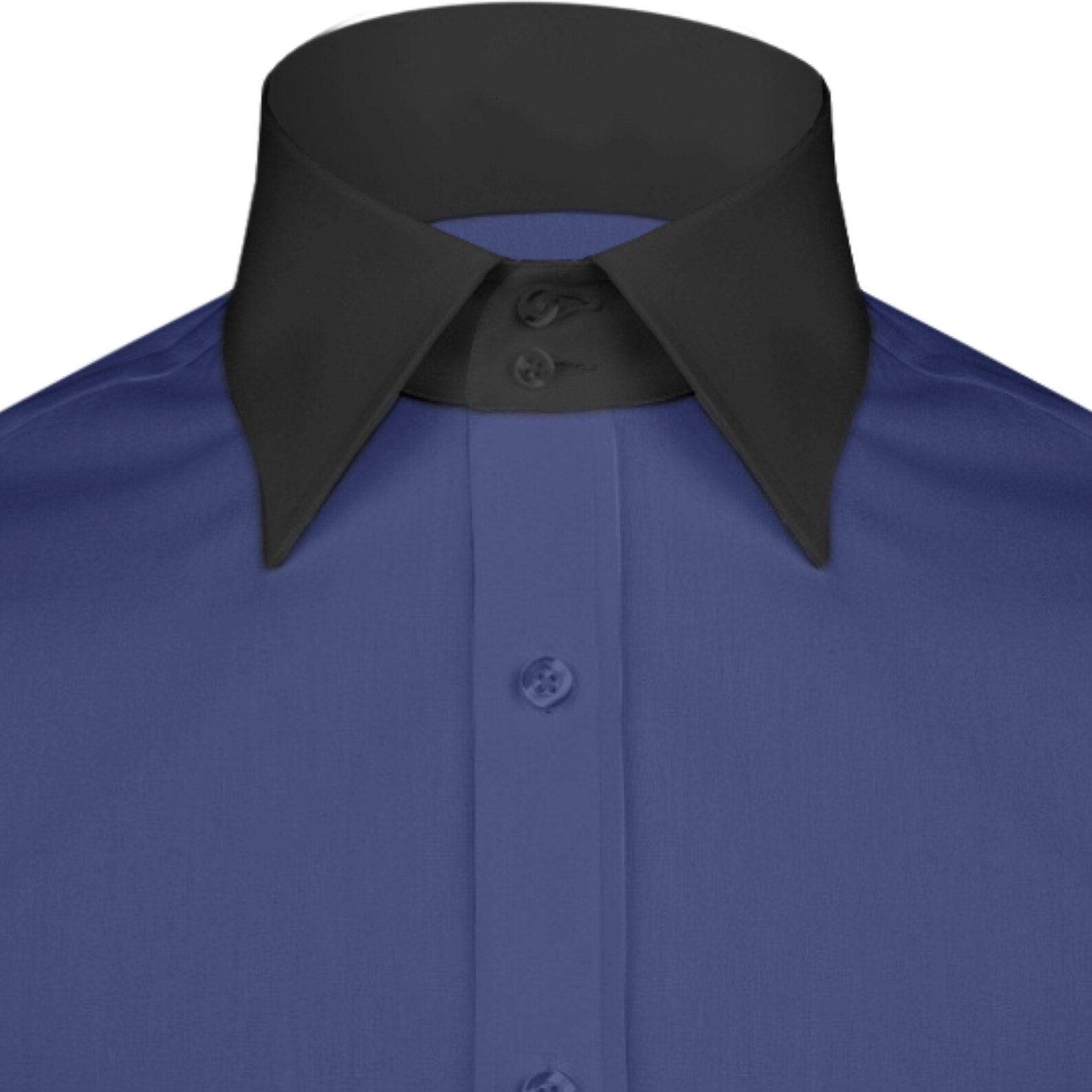 Navy Blue Spread Collar Men Shirt 2 Buttons on Stiff High Tall Neck ...