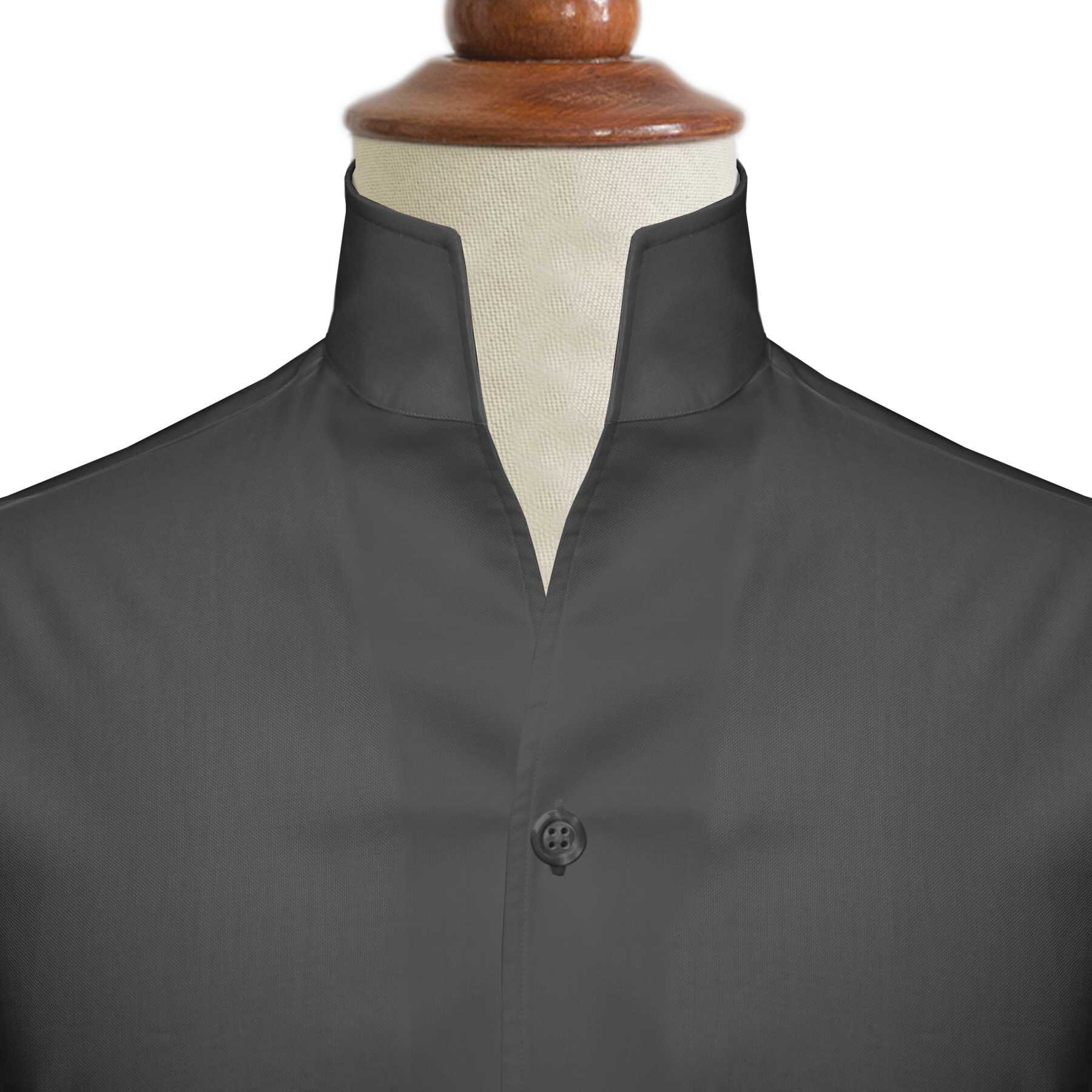 Karl Lagerfeld Style Dark Grey Open Buttonless Collar Shirt Collar Too ...