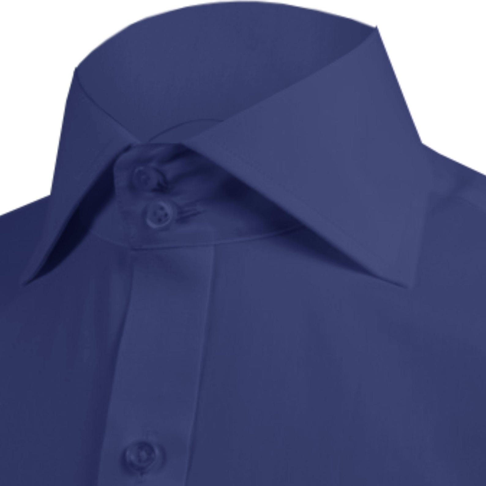 Navy Blue Spread Collar Men Shirt 2 Buttons on Stiff High Tall Neck ...
