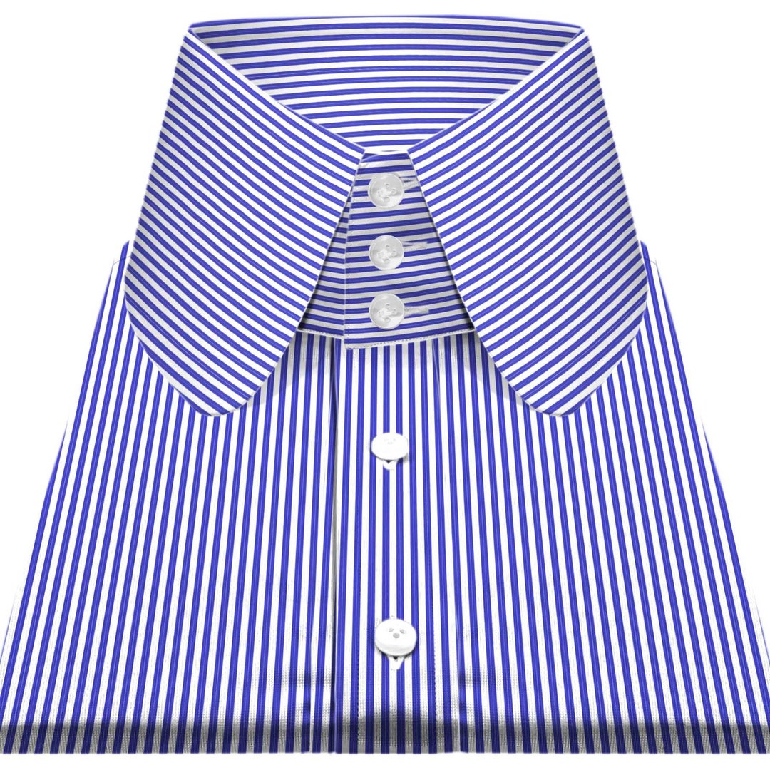 Blue Striped Mens High Collar Shirt Penny Collar Dress Shirt Round Big ...