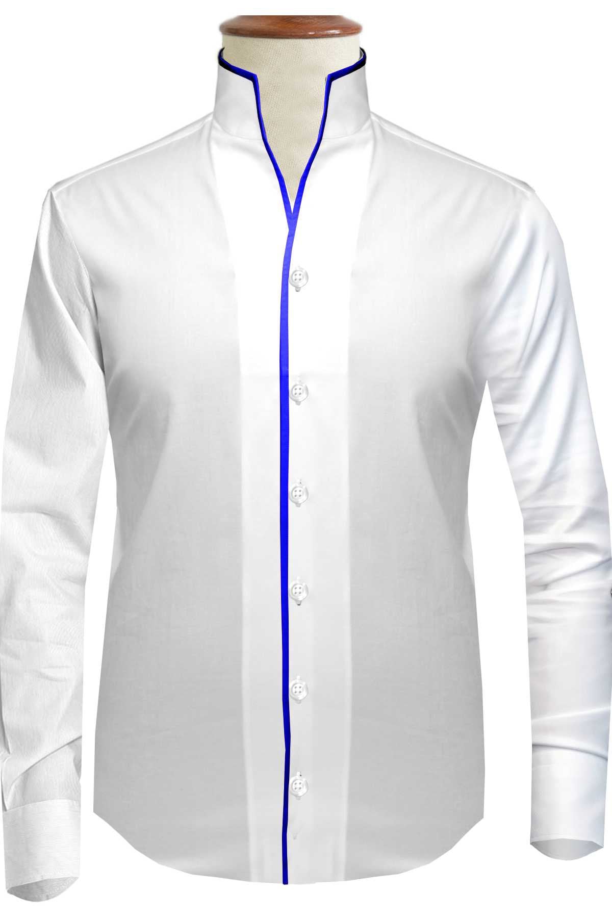 Gift for Men High Collar Shirt Contrasting Trim Tall Neck Chinese Band ...