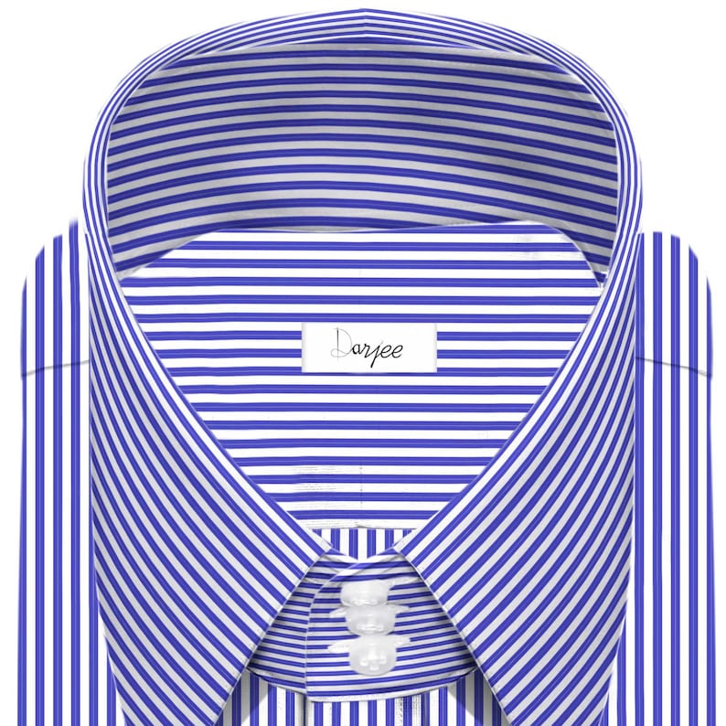 Blue Striped Mens High Collar Shirt Penny Collar Dress Shirt Round Big ...