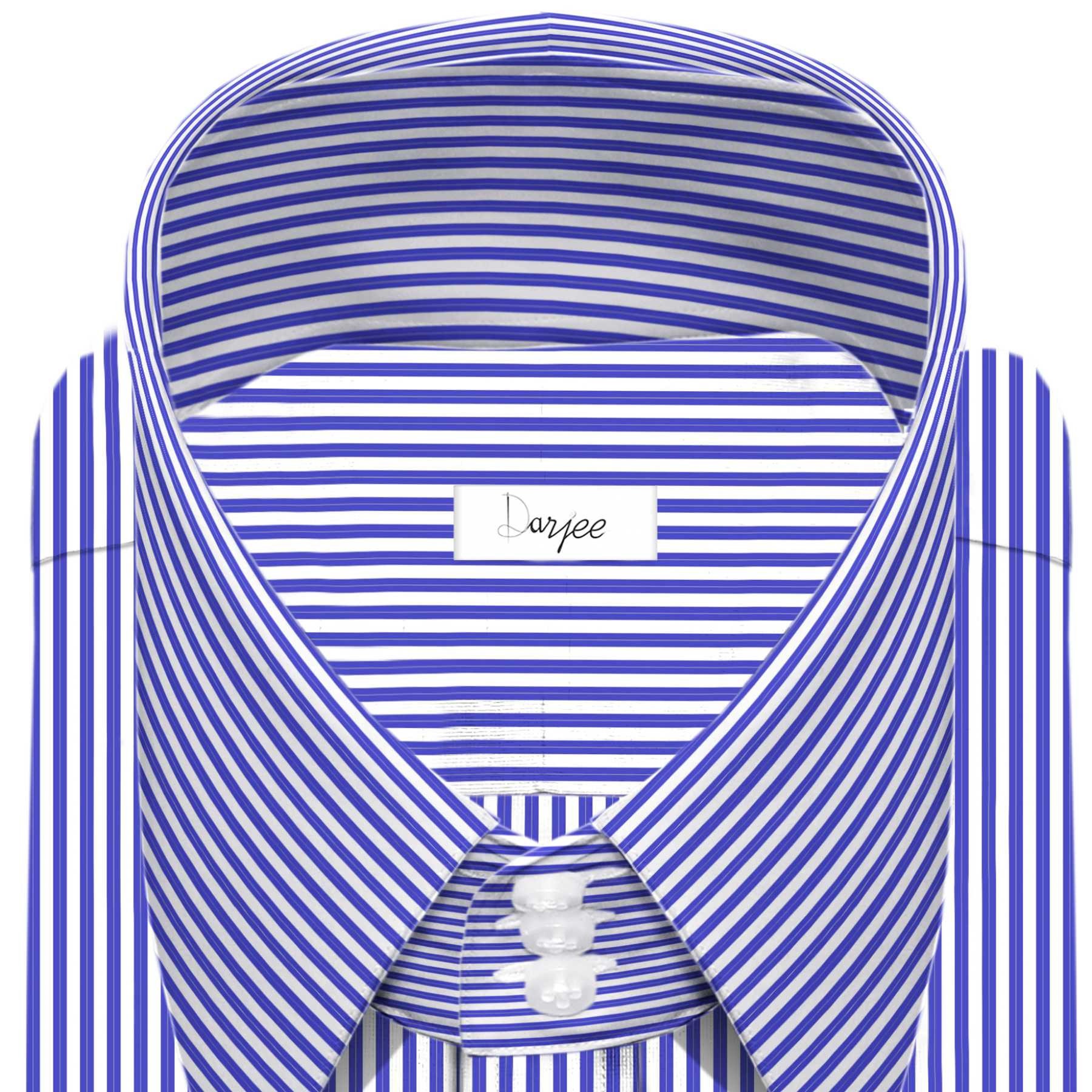 Blue Striped Mens High Collar Shirt Penny Collar Dress Shirt Round Big ...