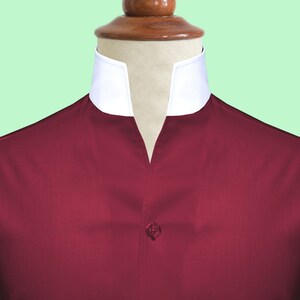 Solid Red Men's Shirt High Collar Shirt Buttonless V Collar Shirt High ...