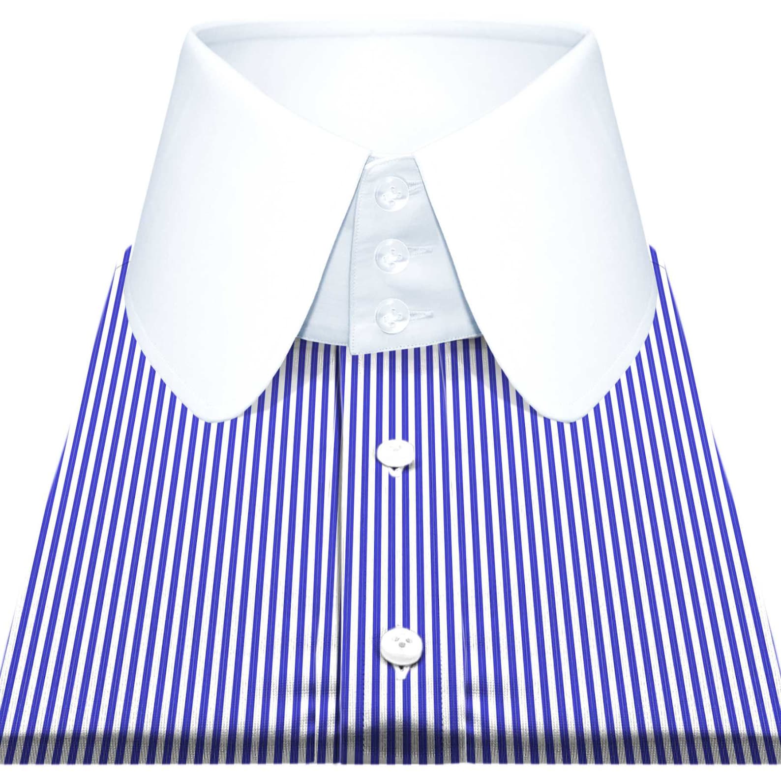 Blue Striped Mens High Collar Shirt Penny Collar Dress Shirt Round Big ...