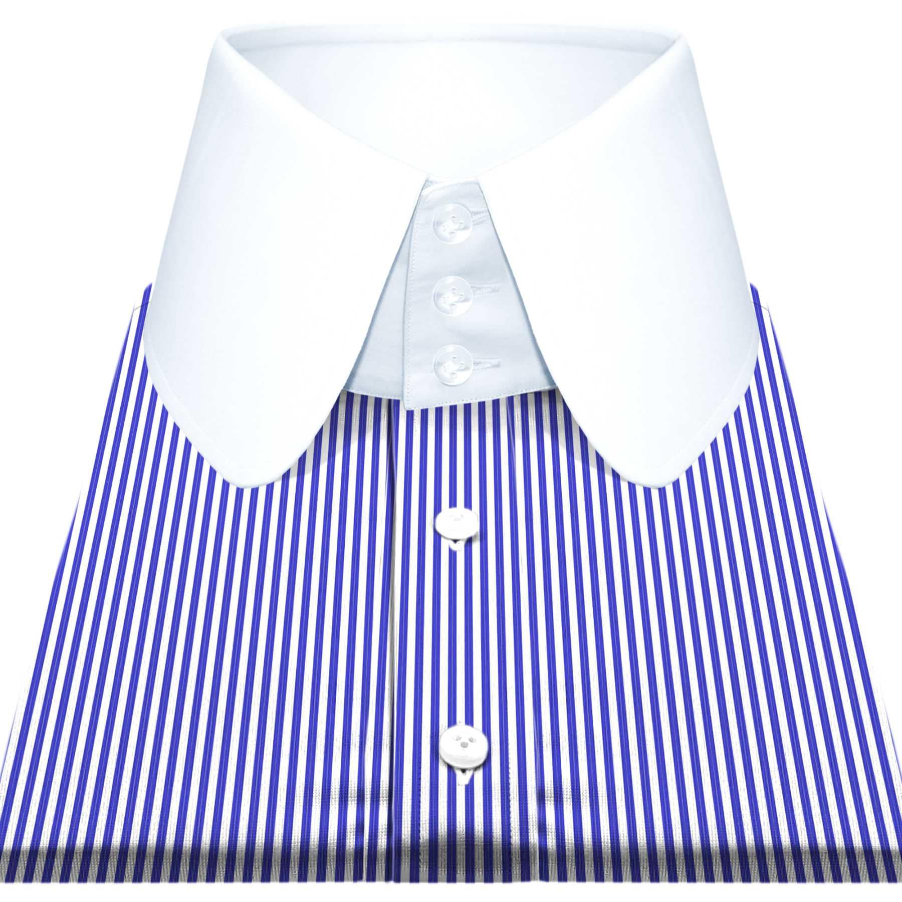 Blue Striped Mens High Collar Shirt Penny Collar Dress Shirt Round Big ...