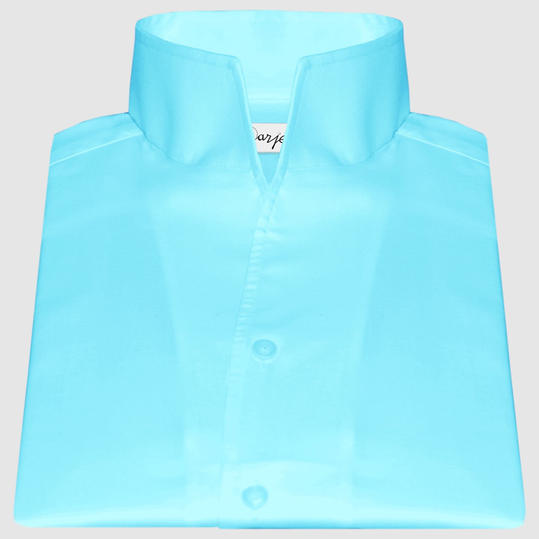 Solid Sea Blue Men's Shirt High Collar Shirt Buttonless V Collar Shirt ...