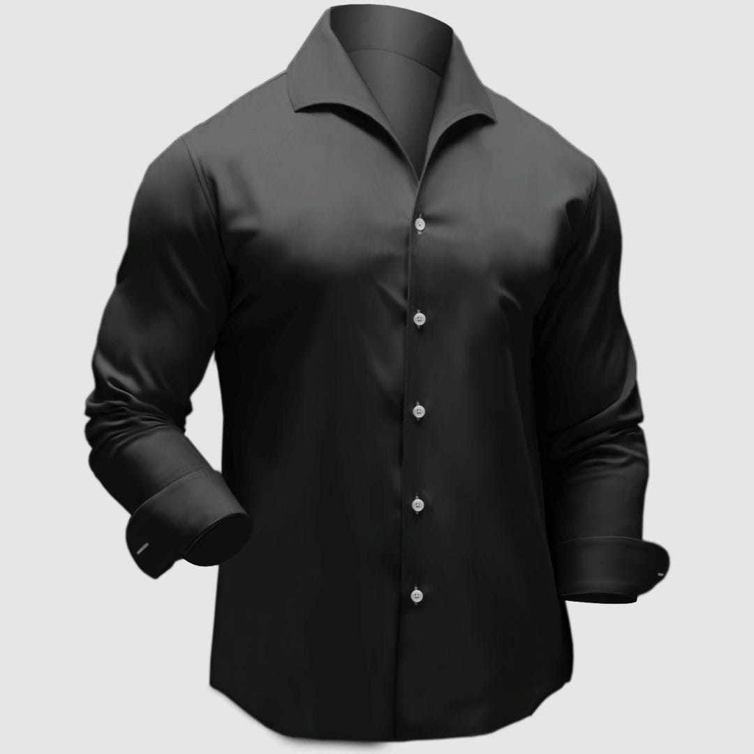Men Jet Black One Piece Cooper Collar Shirt Contrast Button Open Lapel ...