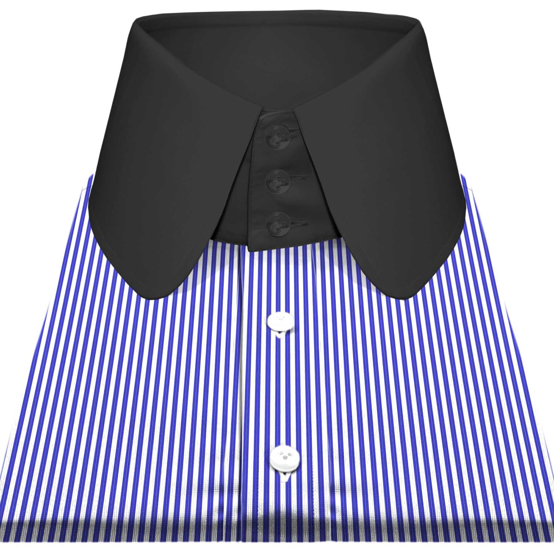Blue Striped Mens High Collar Shirt Penny Collar Dress Shirt Round Big ...