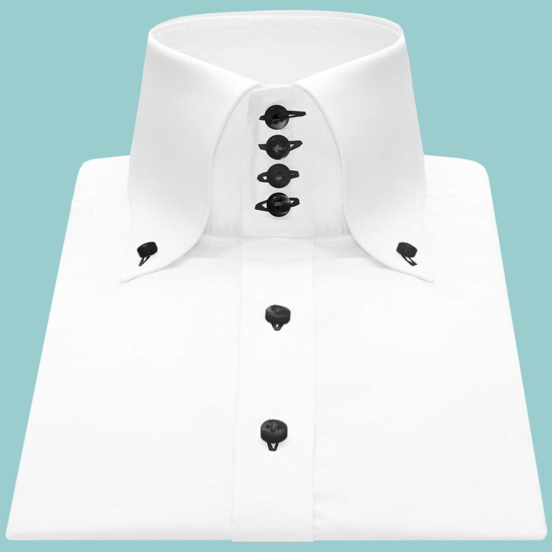 High Collar Shirt for Men Button Down Collar Shirt Tall Neck Stiff ...