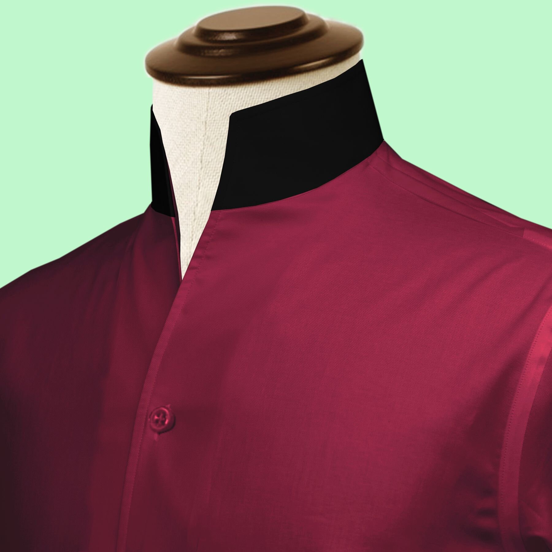 Solid Red Men's Shirt High Collar Shirt Buttonless V Collar Shirt High ...