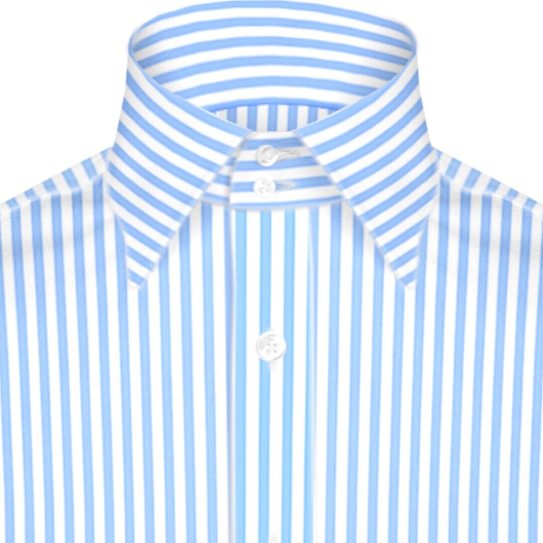 Spread High Collar Sky Blue Striped Shirt Men 2 Buttons Stiff High Neck ...