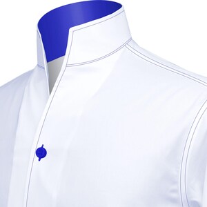 White Men Shirt High Stand Collar Shirt One Piece Collar Shirt Contrast ...