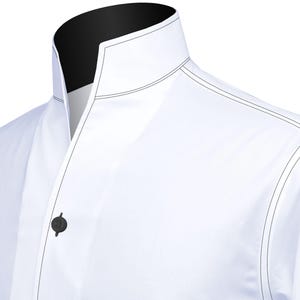 White Men Shirt High Stand Collar Shirt One Piece Collar Shirt Contrast ...