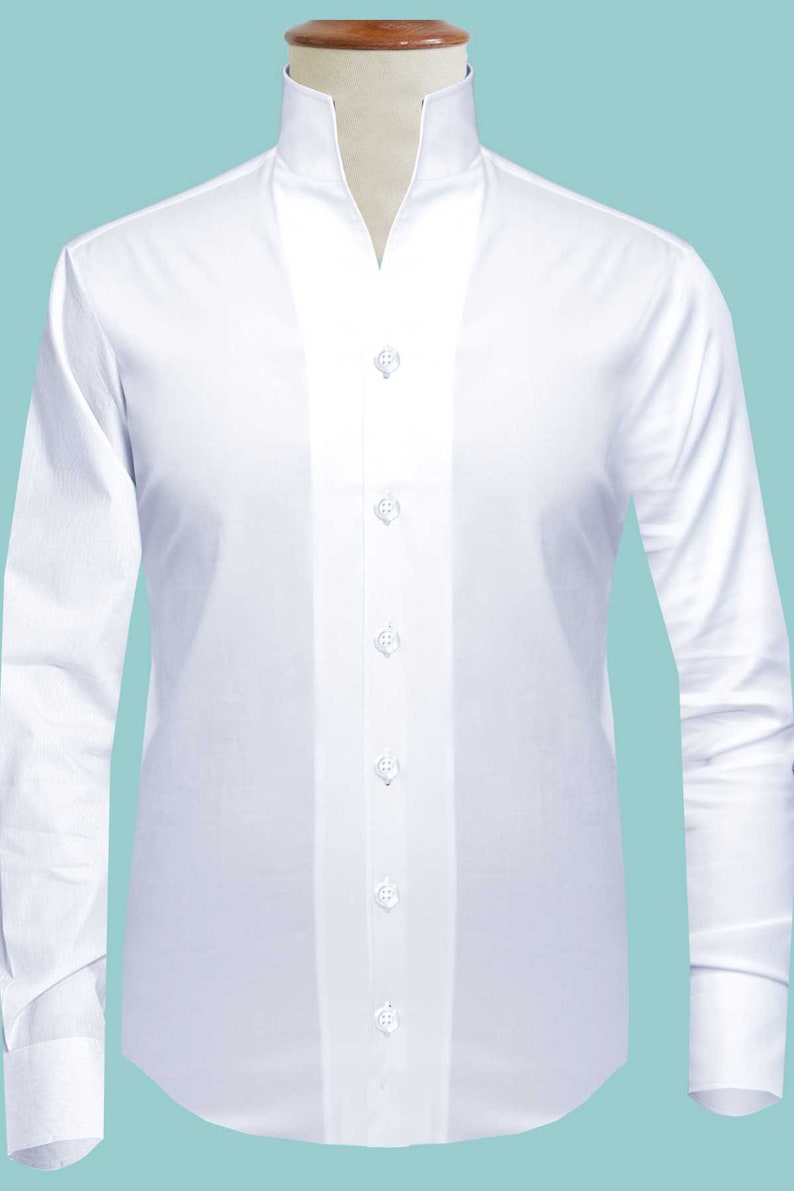 Solid White Men's Shirt High Collar Shirt Buttonless V - Etsy