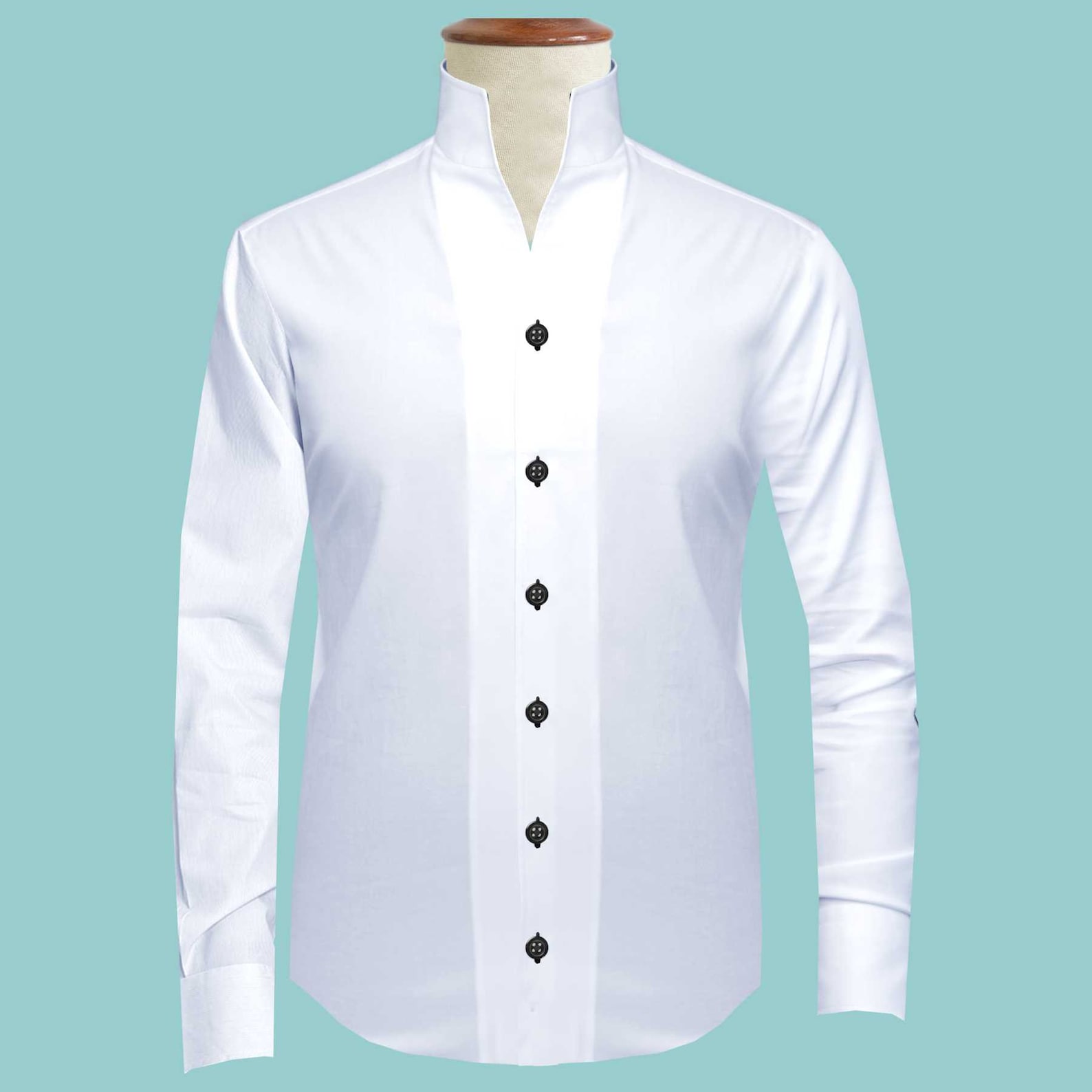 One Peace High Neck Vintage White Blouse Men Dress Shirt Giza Cotton ...