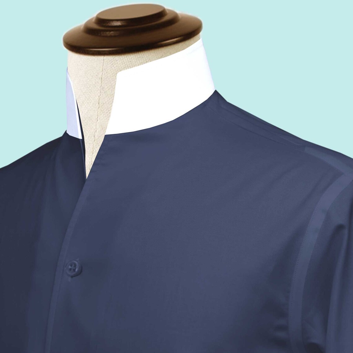 Navy Blue One Piece Collar Shirt for Men Gift Giza Cotton Satin High ...