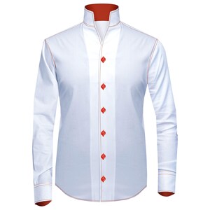 White Men Shirt High Stand Collar Shirt One Piece Collar Shirt Contrast ...