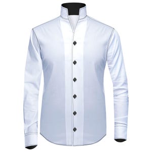White Men Shirt High Stand Collar Shirt One Piece Collar Shirt Contrast ...