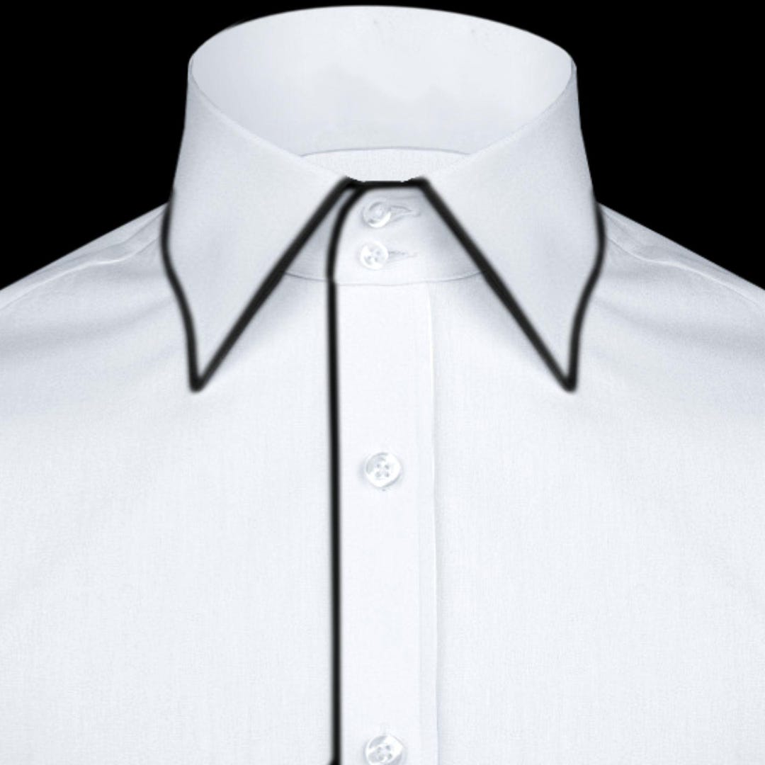 Spread High Collar Men White Dress Shirt Two Buttons on Stiff Tall Neck ...
