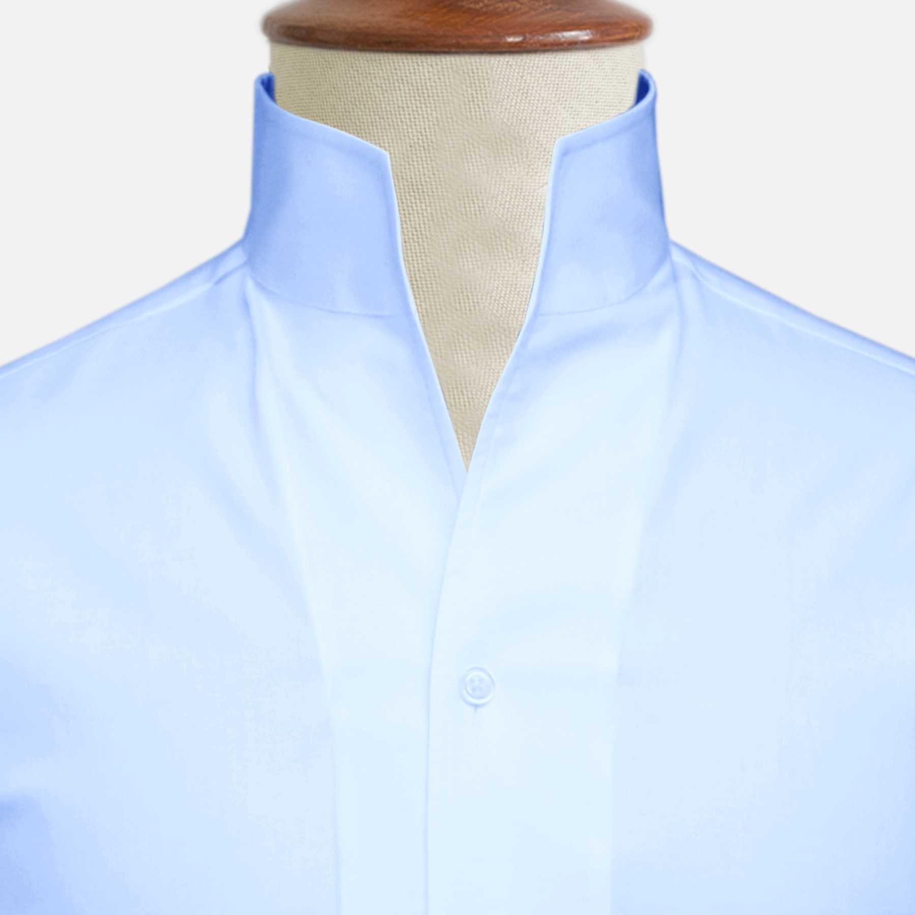 Sky Blue Men Shirt in High Open Collar Shirt Tall Neck Stiff Collar ...