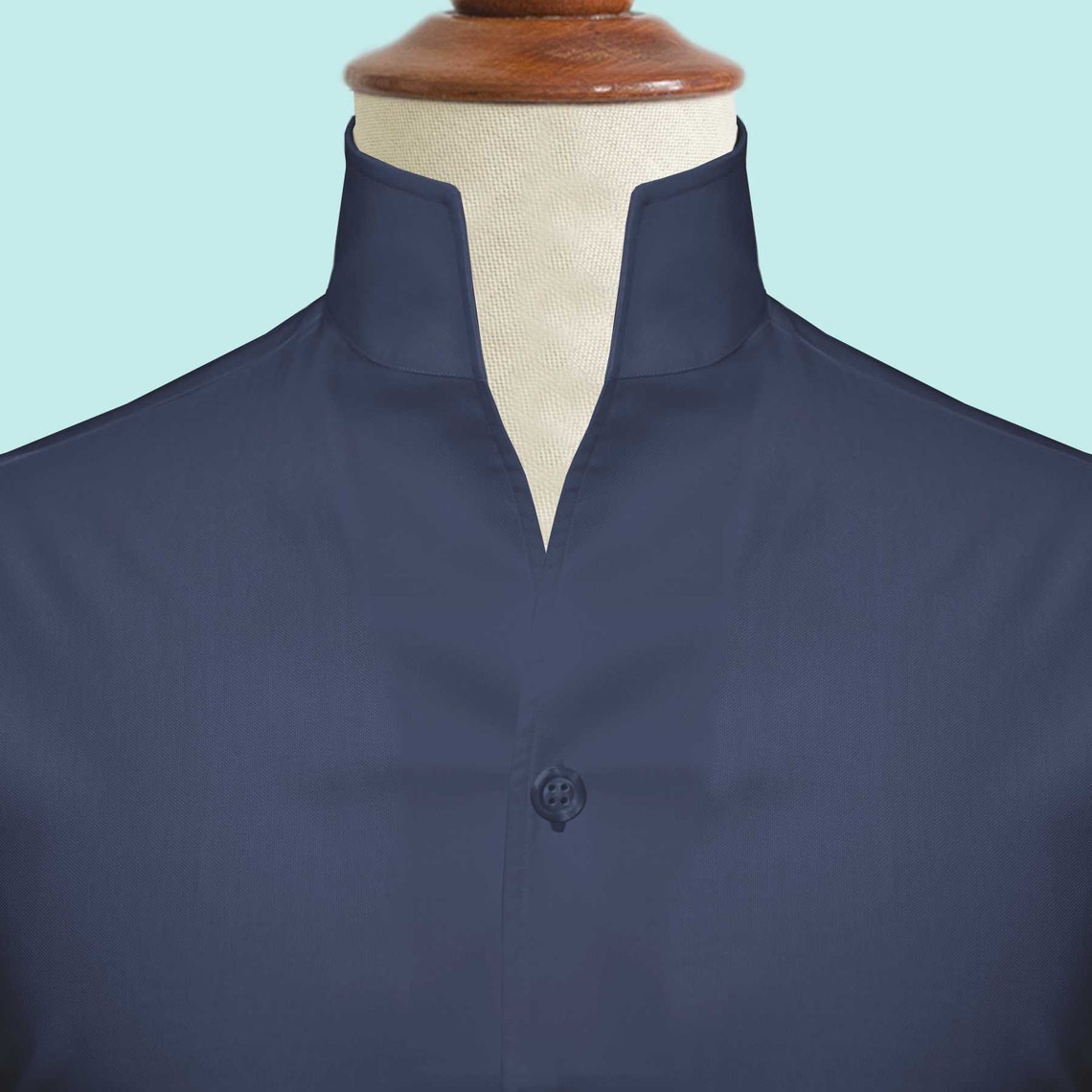Navy Blue One Piece Collar Shirt for Men Gift Giza Cotton Satin High ...