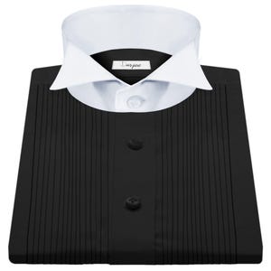 Black Tuxedo Wing Collar Men Party Wear Shirt Vintage Bow Band Grafton ...