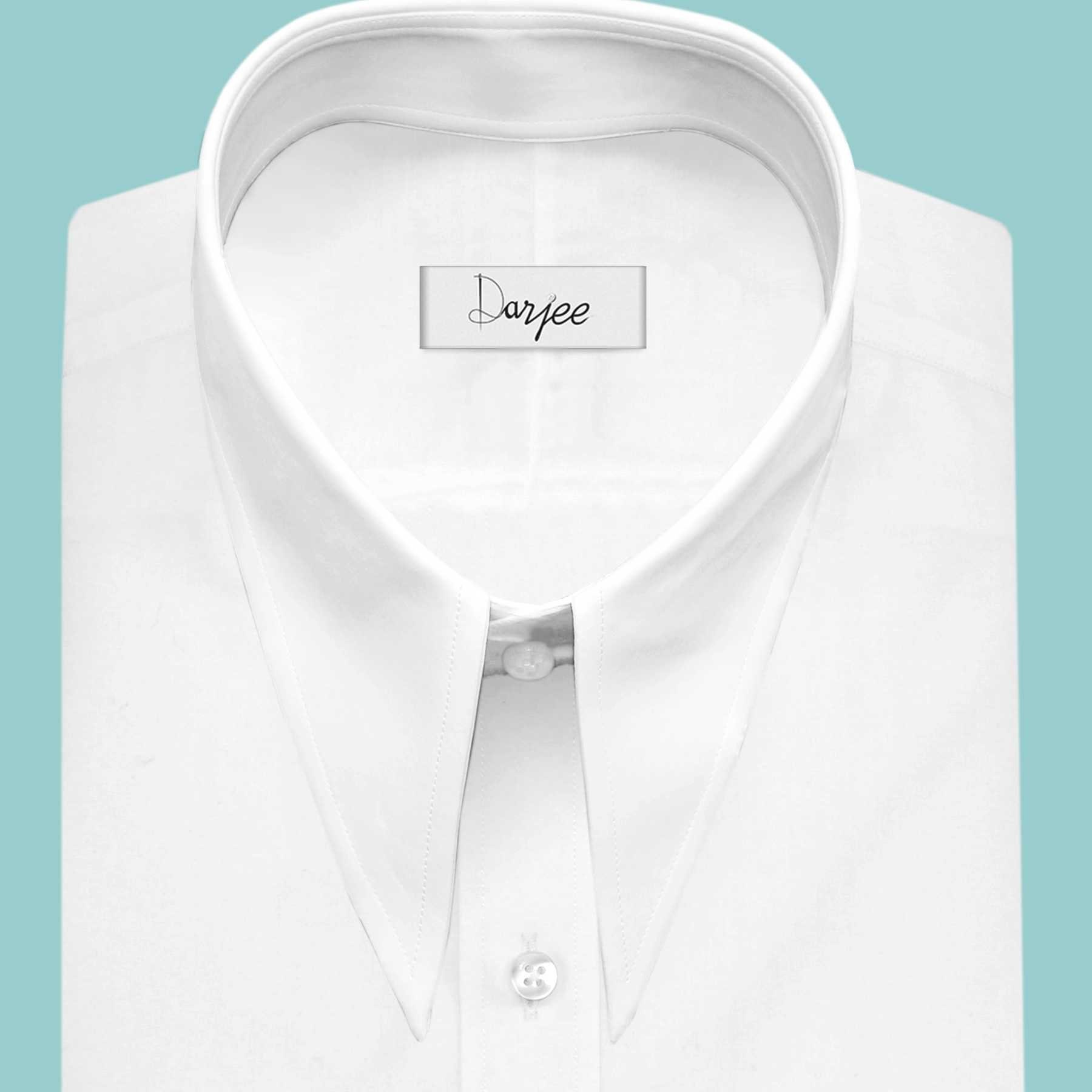 White Hidden Placket Men's Shirt in Long Pointed Collar Dress Shirt Gift for Him Spearpoint ...