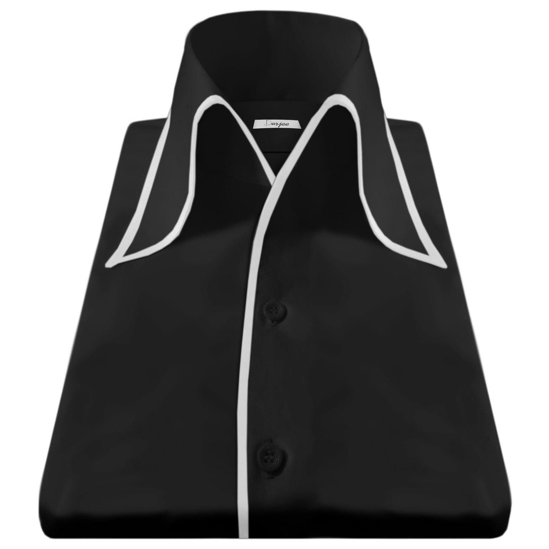 Black One Piece Cooper Collar Shirt Contrast Trim for Men's Long ...