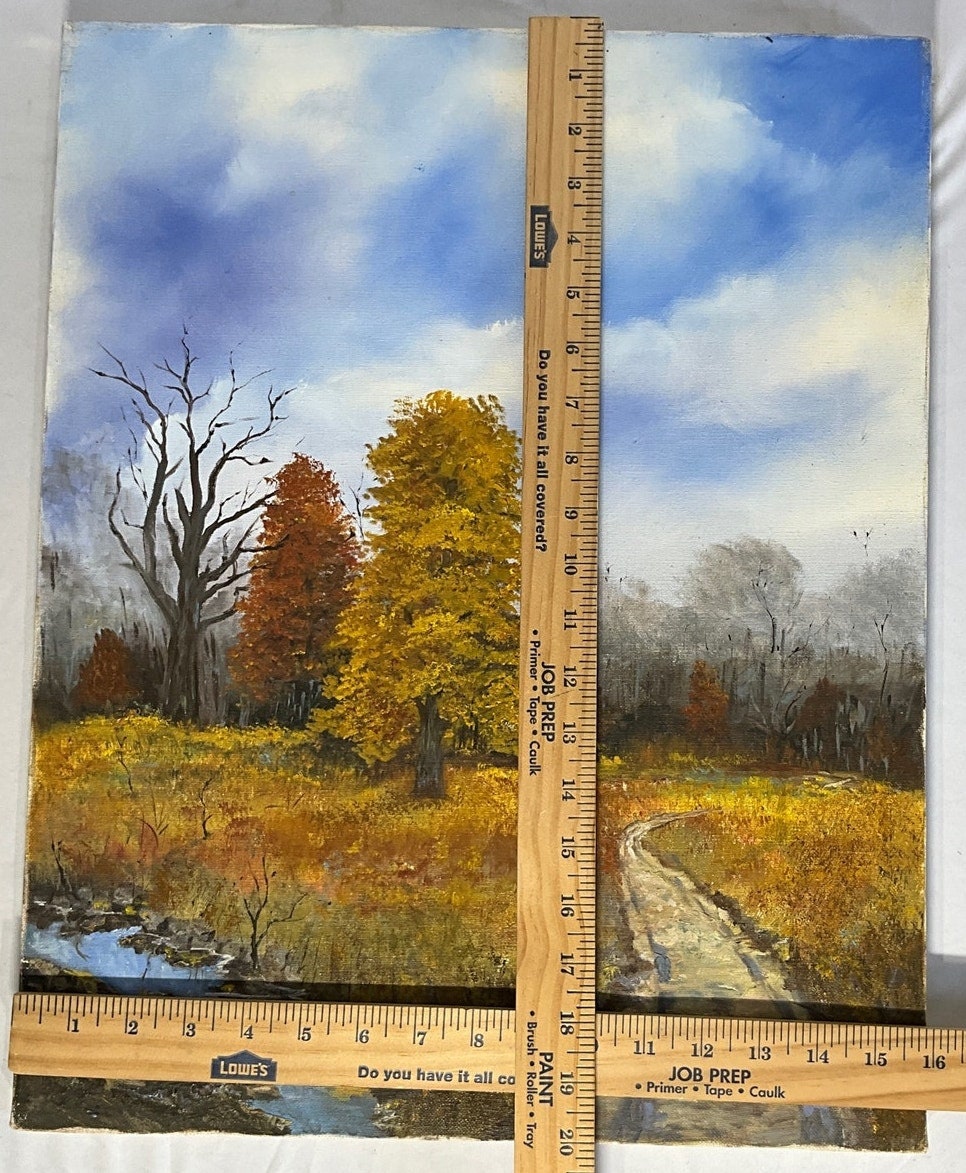 1970's Painting Heavy Canvas Rural County Fall Landscape Nature Scene ...