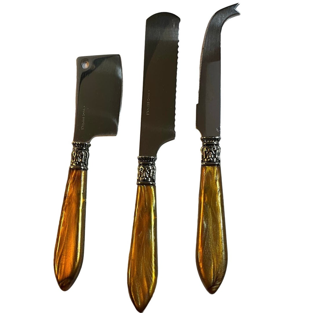 3 Piece Cheese Knife Set Amber Melmac/bakelite Butter Cheese Cleaver ...