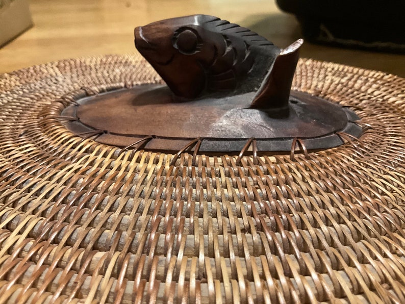 Decorated Coiled Grass Basket Carved Fish Finial Indonesia - Etsy