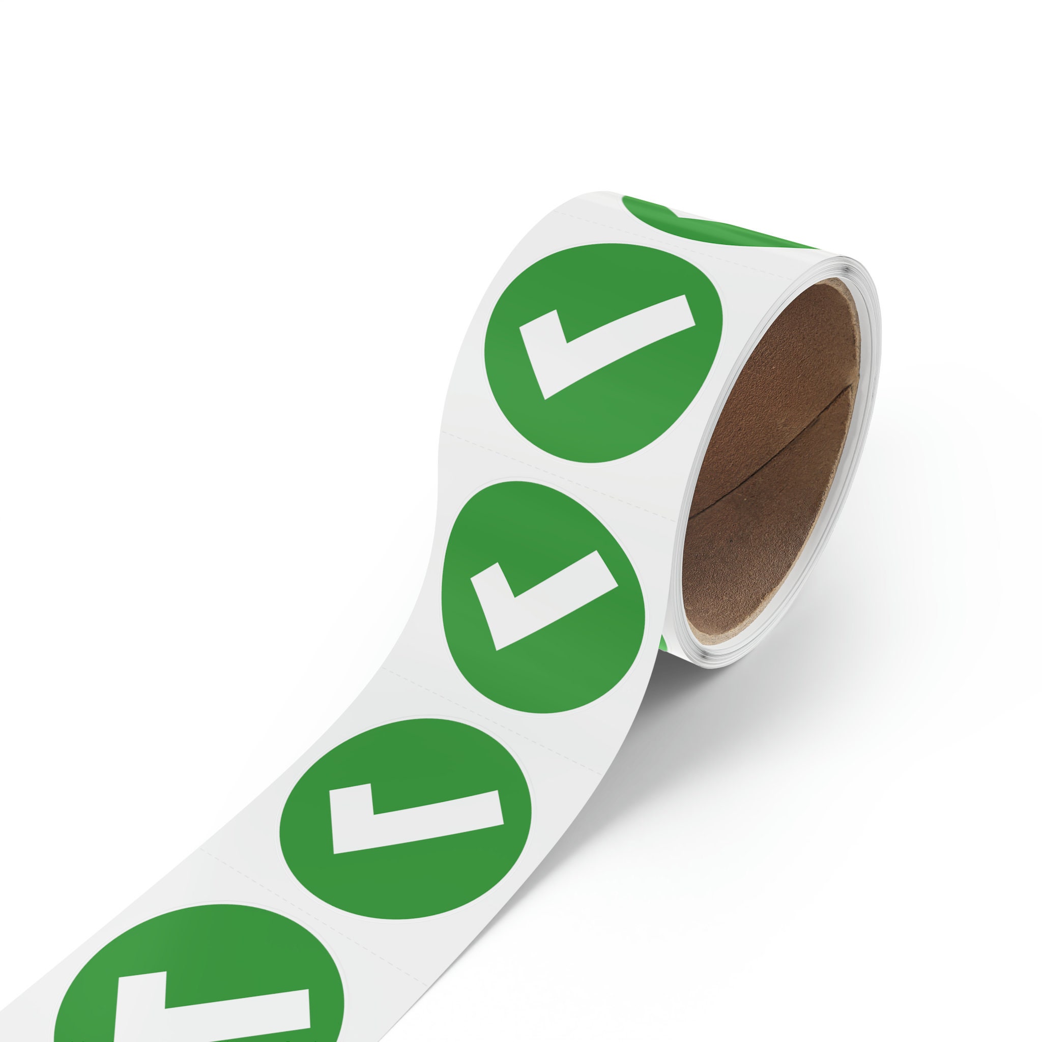 Green & White Tick Correct Check Mark Round Sticker Roll Great for ...
