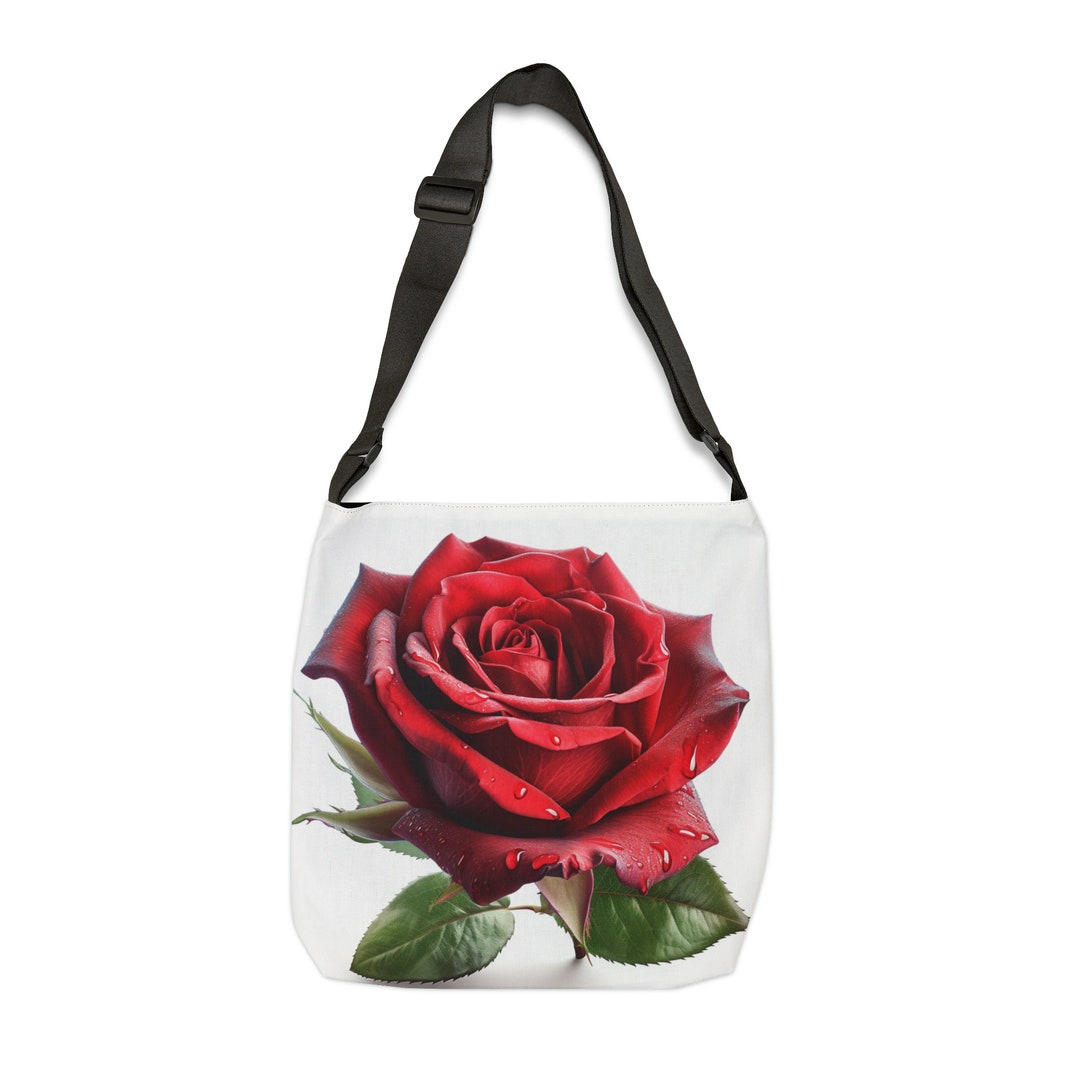 Tote Bag Single Red Rose: Stylish and Adjustable Premium Bag With Zip ...