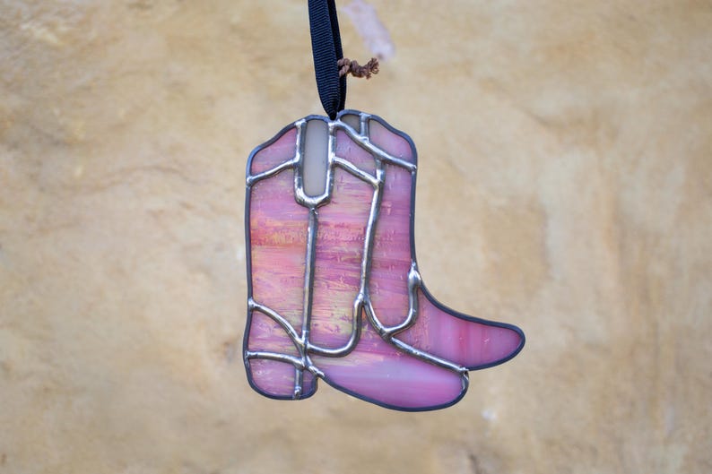 Pink Iridescent Cowboy Boot Suncatcher Ornament - Etsy