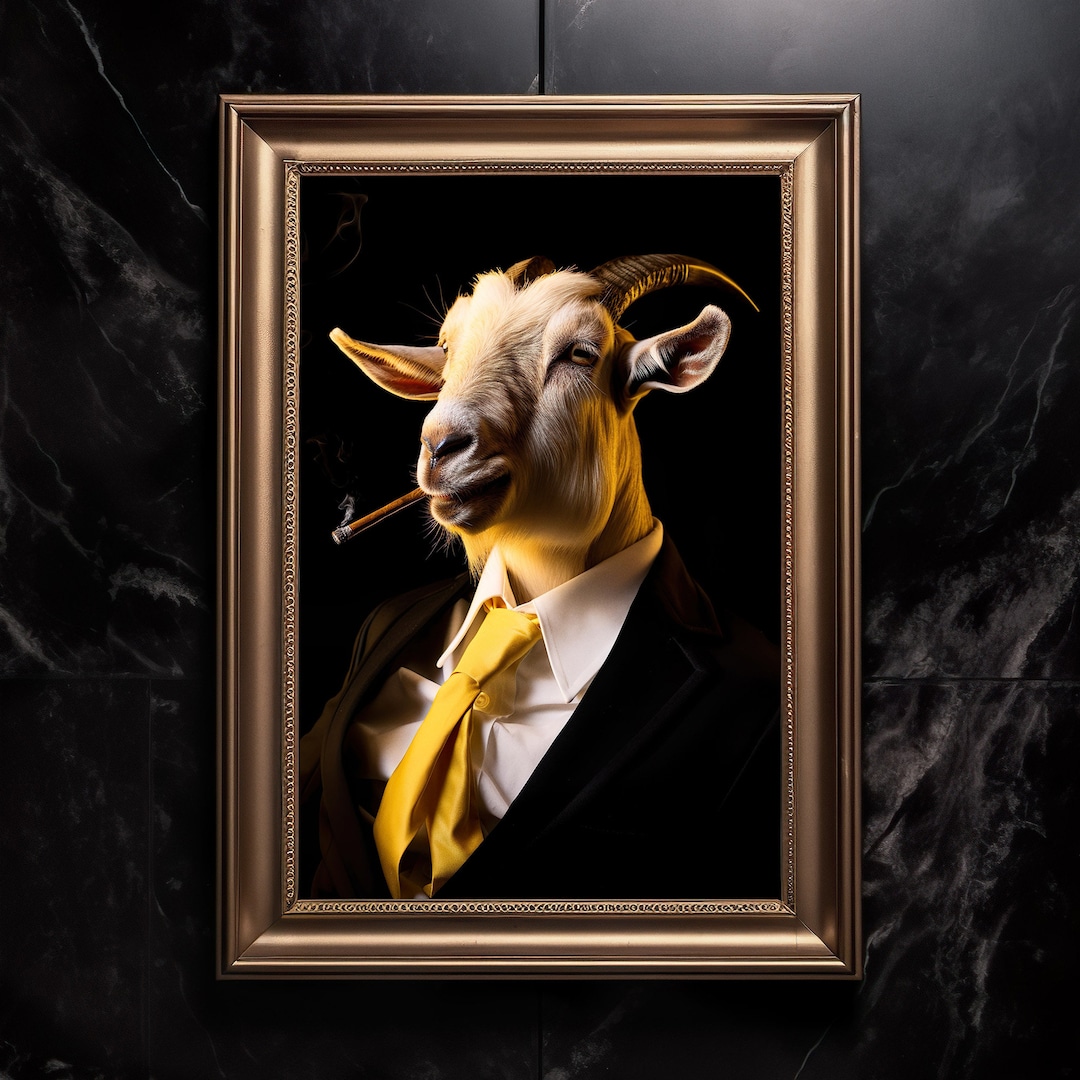 Goat Smoking a Cigar Art Print - Animal Portrait Poster for Home Decor ...