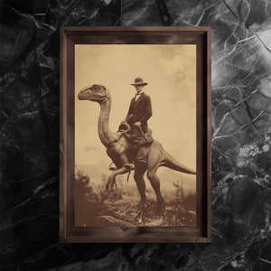 Cowboy Riding Dinosaur Art Print - Unique Western Fantasy Poster for ...