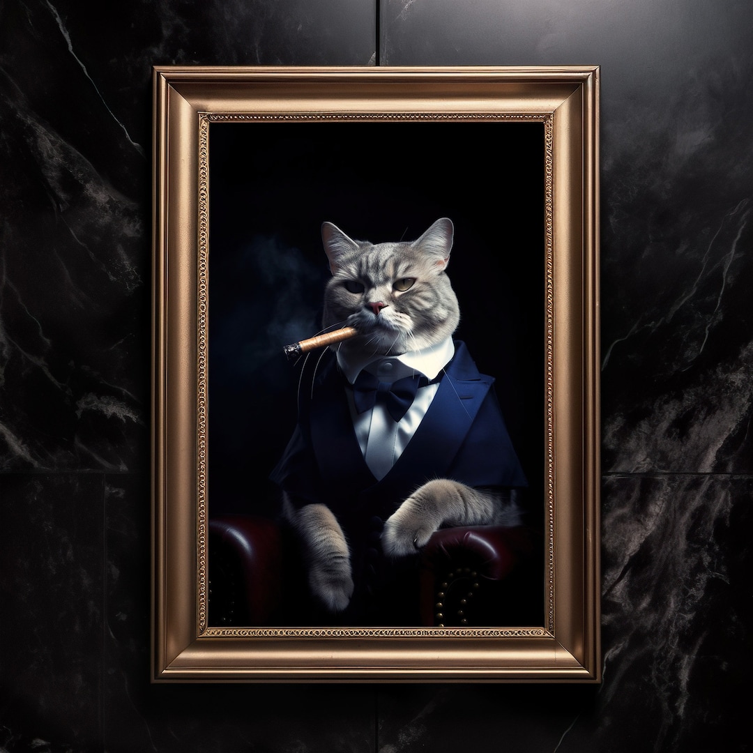 Cat Smoking a Cigar Vintage Portrait Poster for Home Decor - Etsy