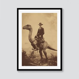 Cowboy Riding Dinosaur Art Print - Unique Western Fantasy Poster for ...